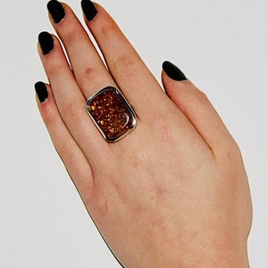 Elegant Amber Ring,silver Ring With Amber,natural Amber Ring,rectangle ...