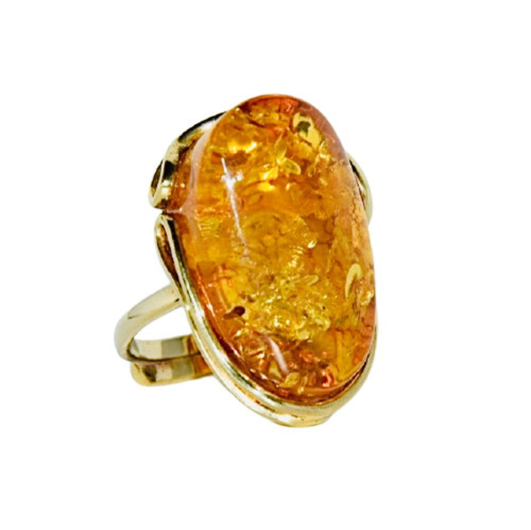 Natural Amber Ring,gold Ring With Amber,ring With Natural Amber,large ...