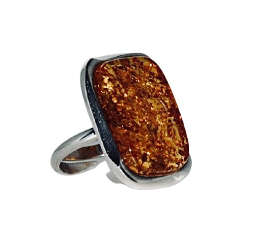 Elegant Amber Ring,silver Ring With Amber,natural Amber Ring,rectangle ...