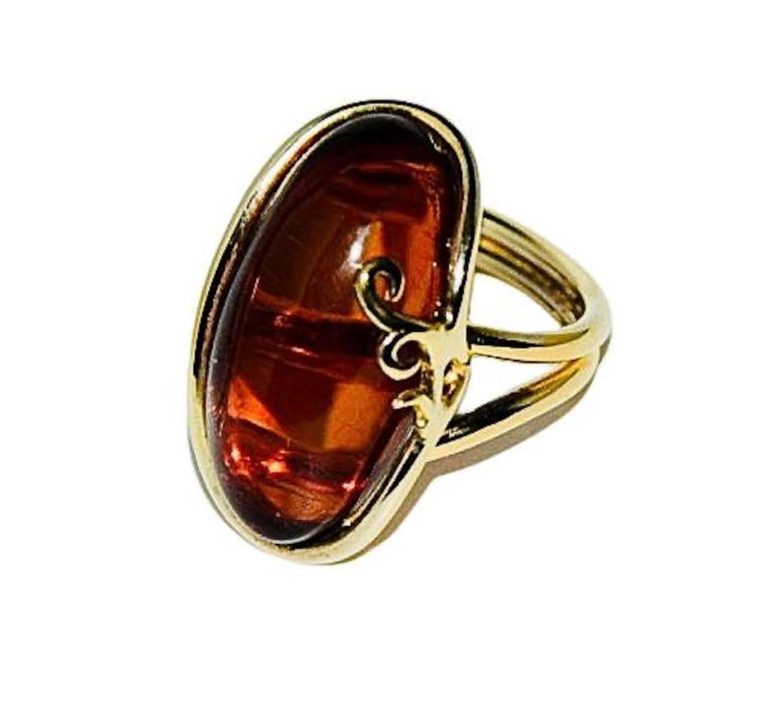 Großer Bernsteinring,Goldring mit Bernstein,Naturbernsteinring ...