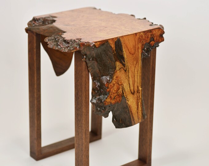 Stunning Live Edge Burl Scottish Elm Waterfall End Table, Waney Edge ...