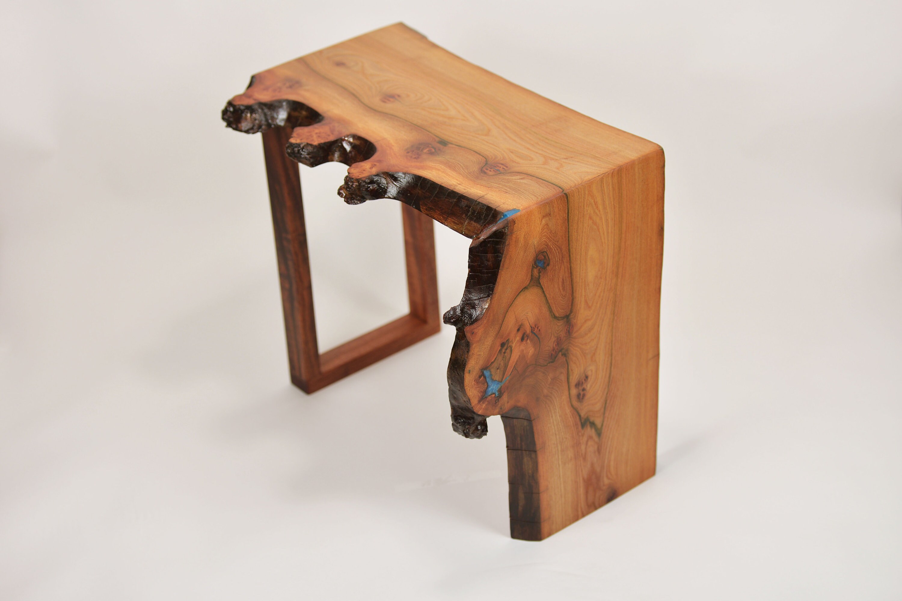 Epoxy Resin Live Edge Burl Scottish Elm Waterfall End Table, Waney Edge ...