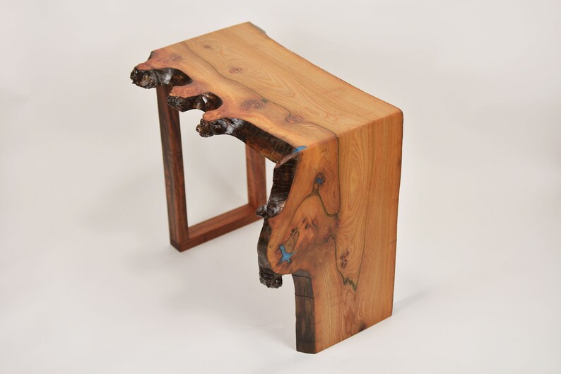 Epoxy Resin Live Edge Burl Scottish Elm Waterfall End Table, Waney Edge ...