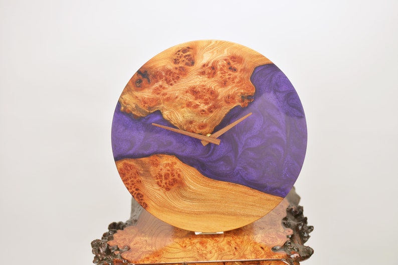 Violet Epoxy Resin With Burl Scottish Elm Hanging Wall Clock 35cm ...