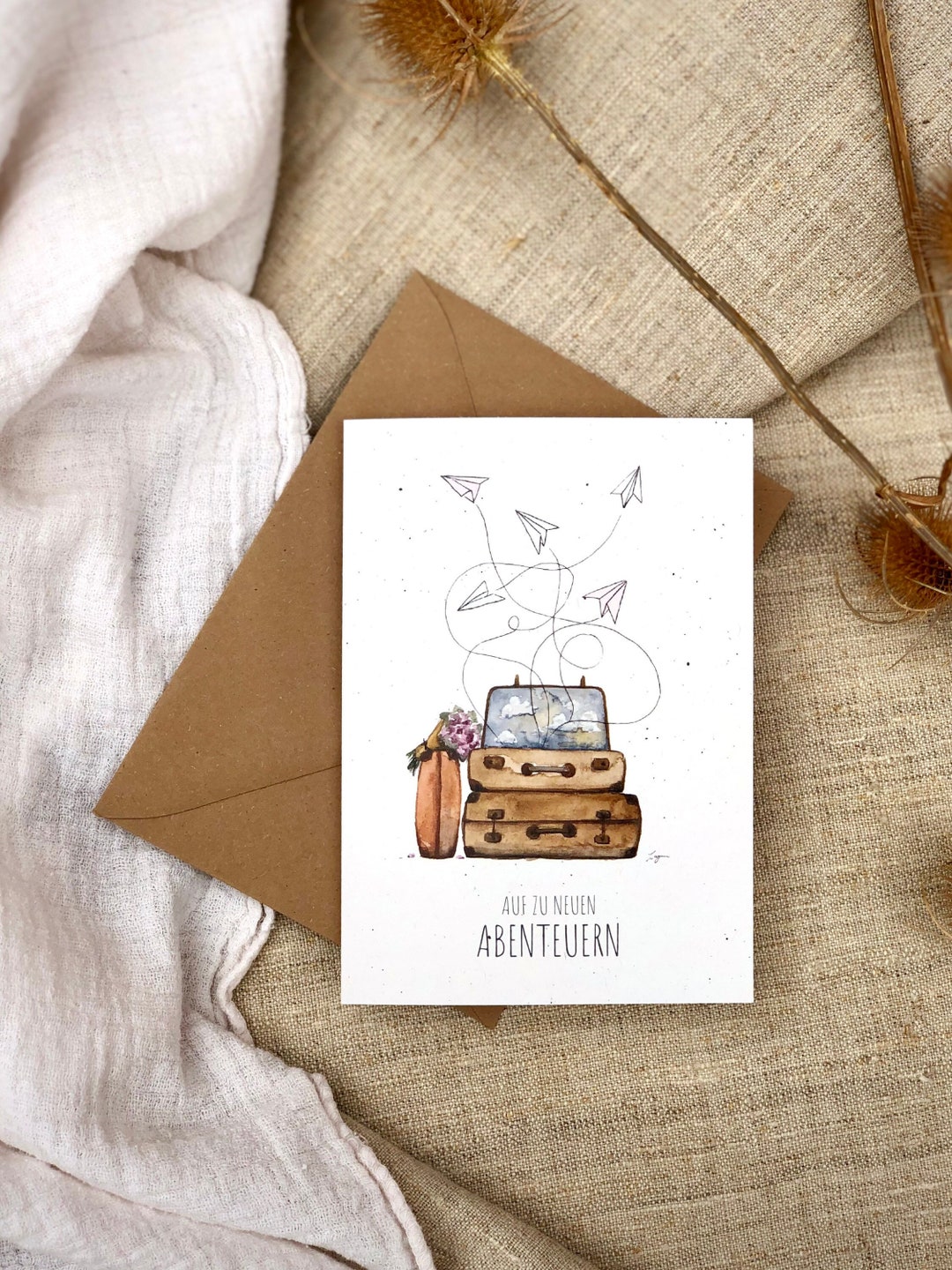 Folding Card for Travelling With Kraft Paper Envelope Greeting Card ...