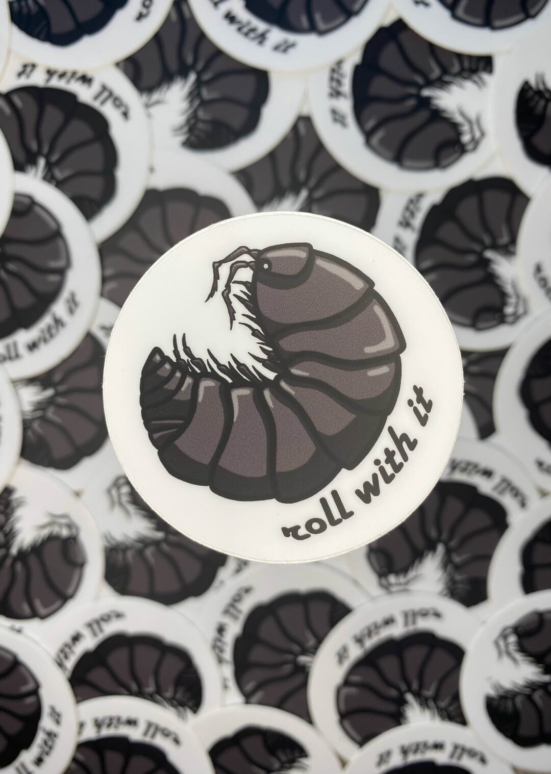 Cute Roly Poly Pun Sticker, Roll With It Pill Bug Sticker, 2 Inch Round ...