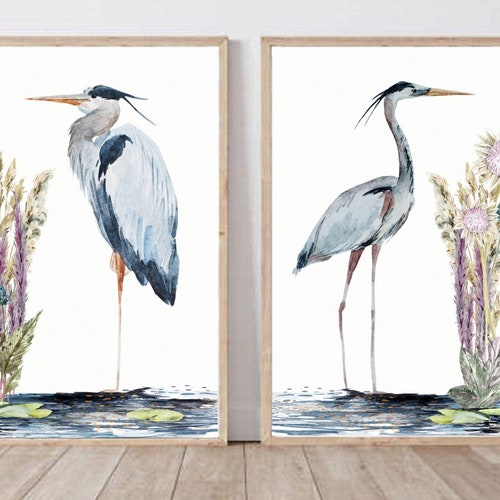 Great Blue Heron Watercolor Art Prints Set of 3 Heron Birds - Etsy