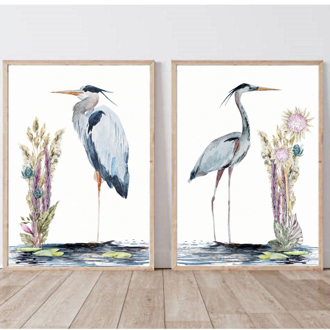 Great Blue Heron Watercolor Art Prints Set of 2 Heron Birds | Etsy