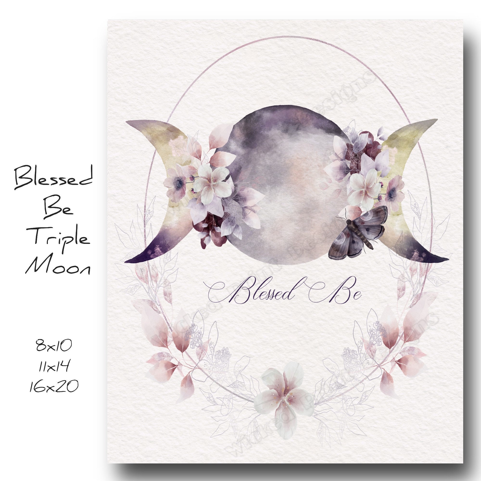 Triple Moon Watercolor Blessed Be Triple Goddess Instant | Etsy