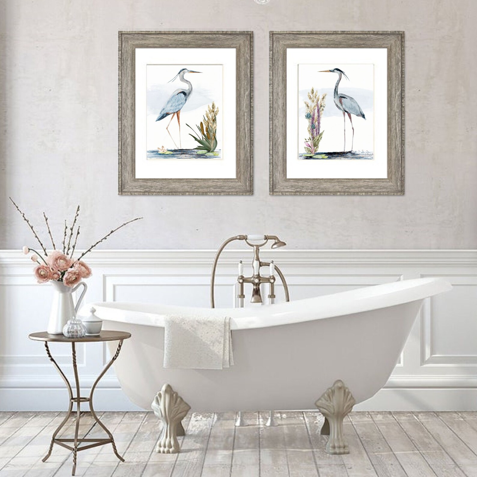 Great Blue Heron Watercolor Art Prints, Set of 2 Heron Birds, Coastal ...