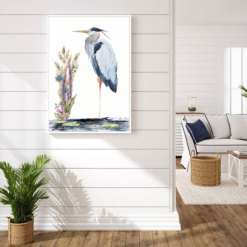 Great Blue Heron Watercolor Art Prints, Set of 2 Heron Birds, Coastal ...
