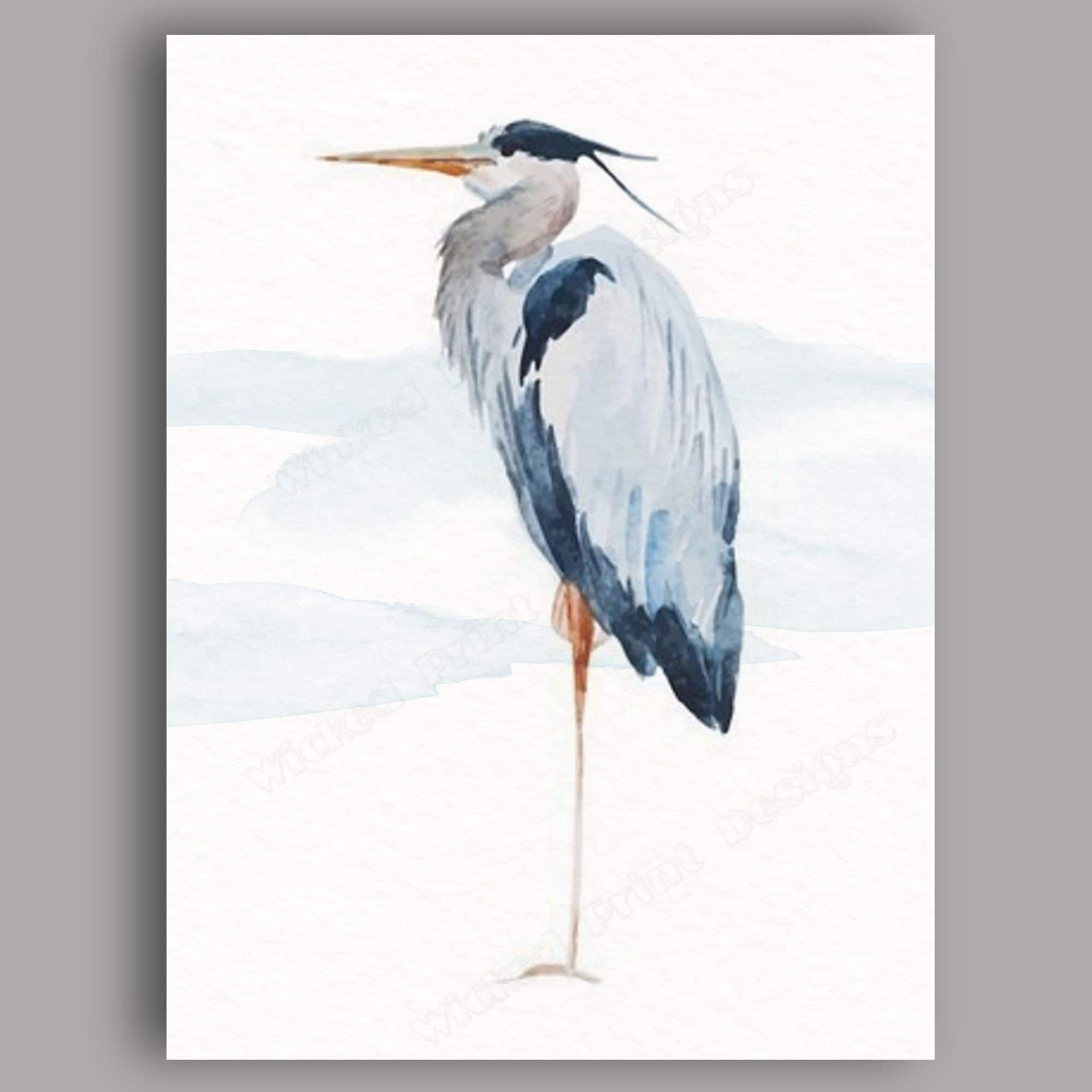 Great Blue Heron Watercolor Art Print, Coastal Decor, Tropical Wall Art ...