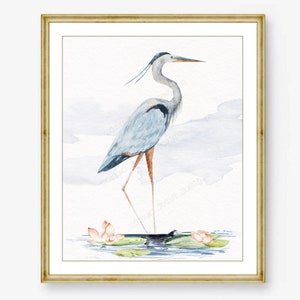 Great Blue Heron Watercolor Art Prints, Set of 3 Heron Birds, Coastal ...