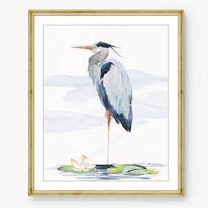 Great Blue Heron Watercolor Art Prints, Set of 3 Heron Birds, Coastal ...