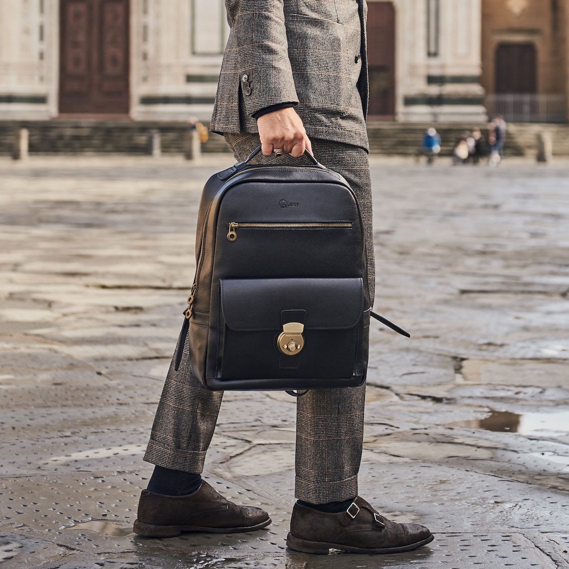 Black Italian Leather Backpack Bag for Men Premium Luxury | Etsy