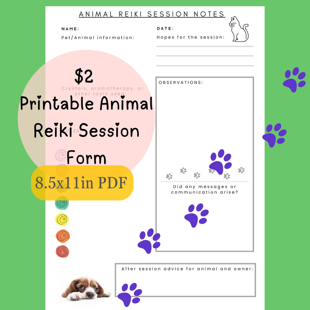 Animal Reiki Session Form Printable for Reiki Practitioners and Healers ...