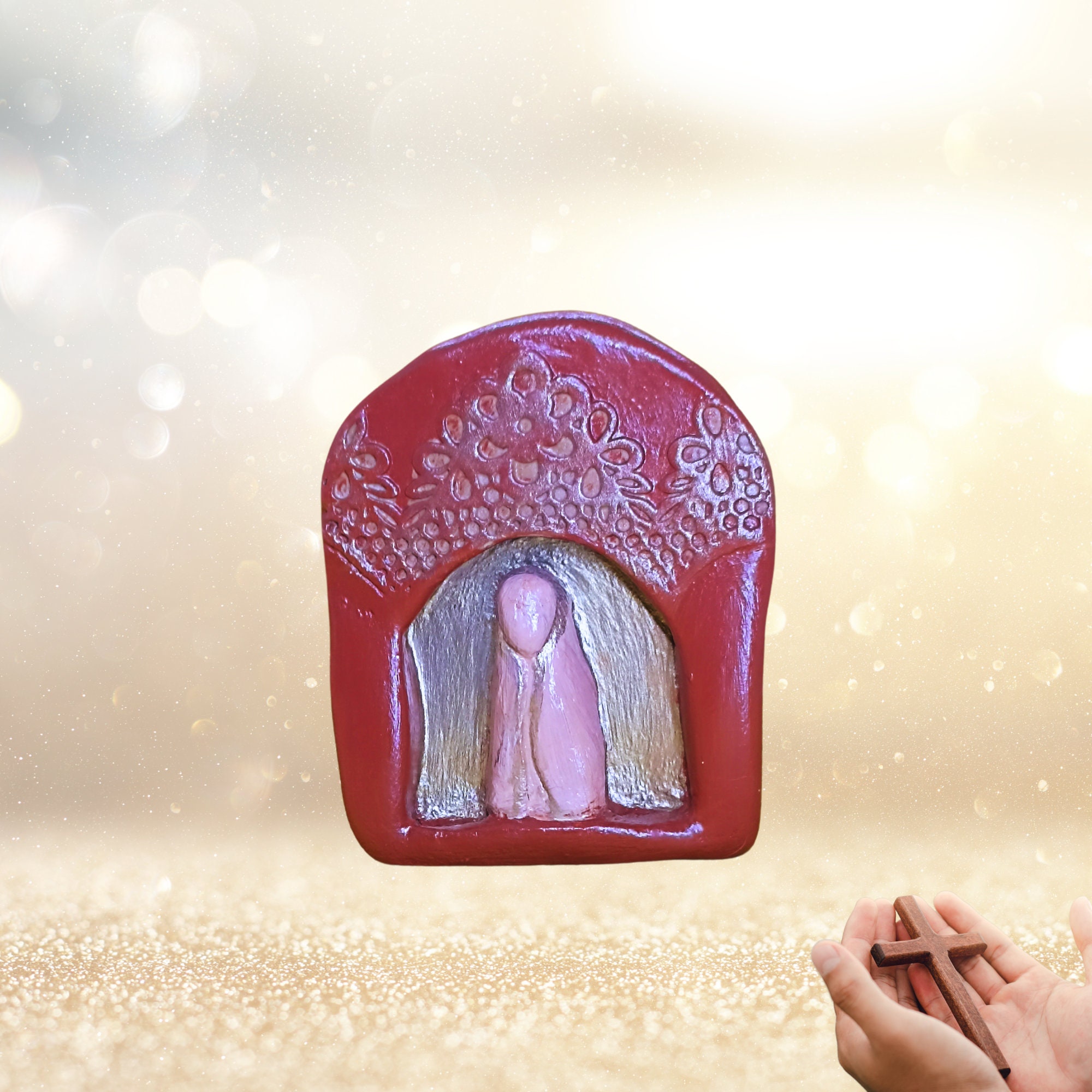Handmade Ceramic Mini Virgin Mary Travel Altar, Pocket Shrine, Catholic ...
