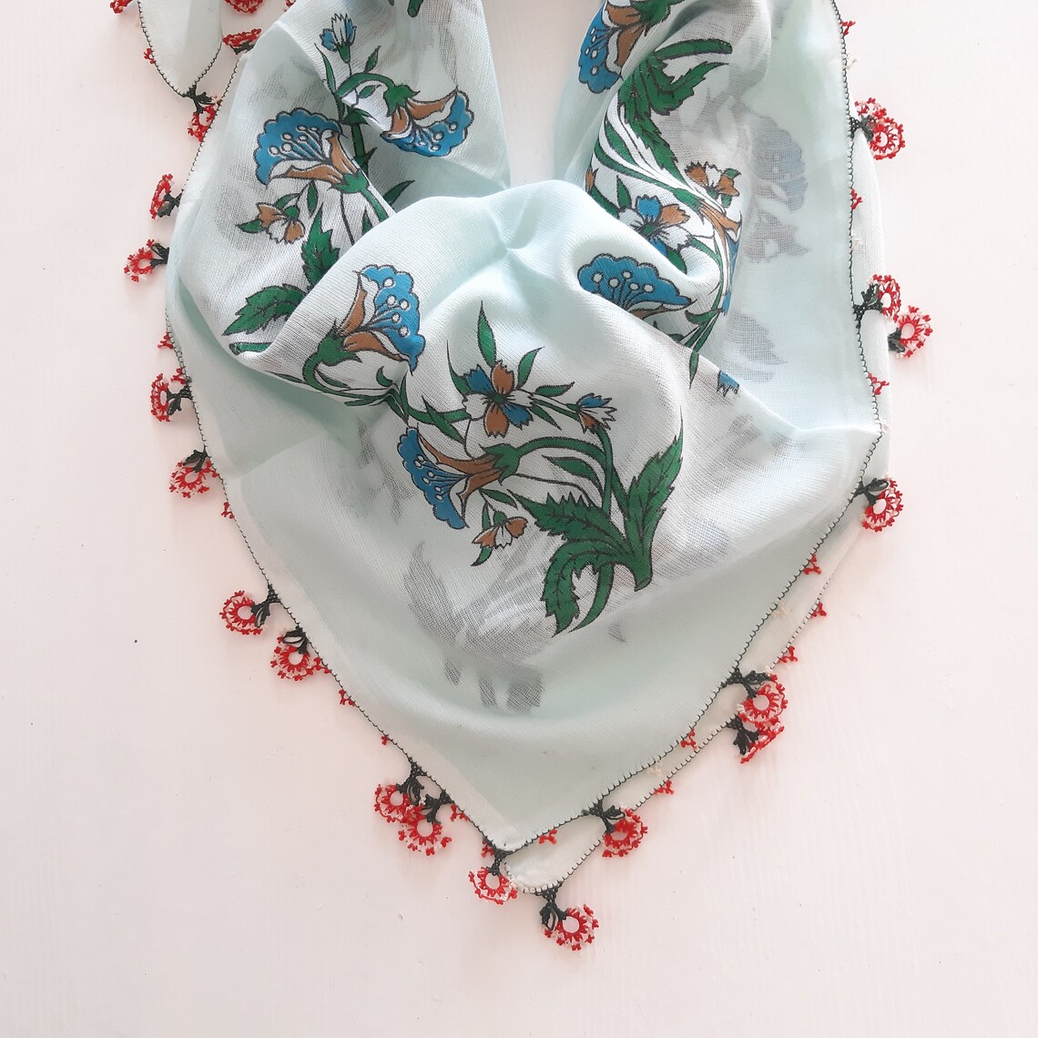 Vintage Turkish Silk Oya Scarf, Floral Needlepoint Linen-cotton Gauze ...