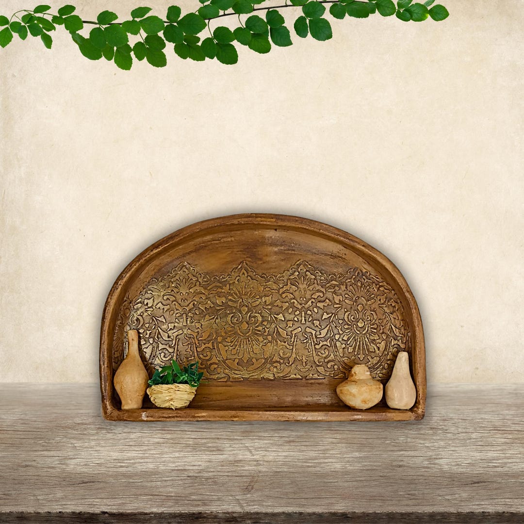 Handmade Ceramic Boho Wall Shelf Decor, Clay Altar Shrine, Rustic ...