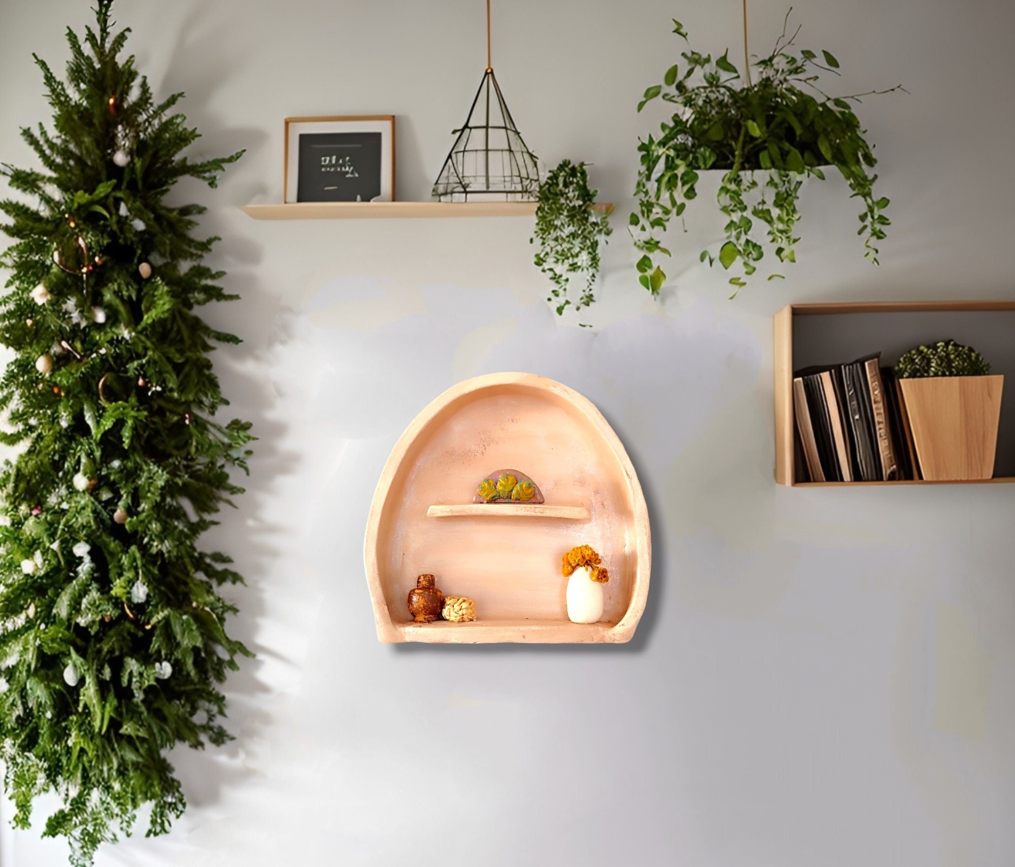 Handmade Clay Hanging Wall Shelf/ceramic Pink Decorative Altar/pottery ...