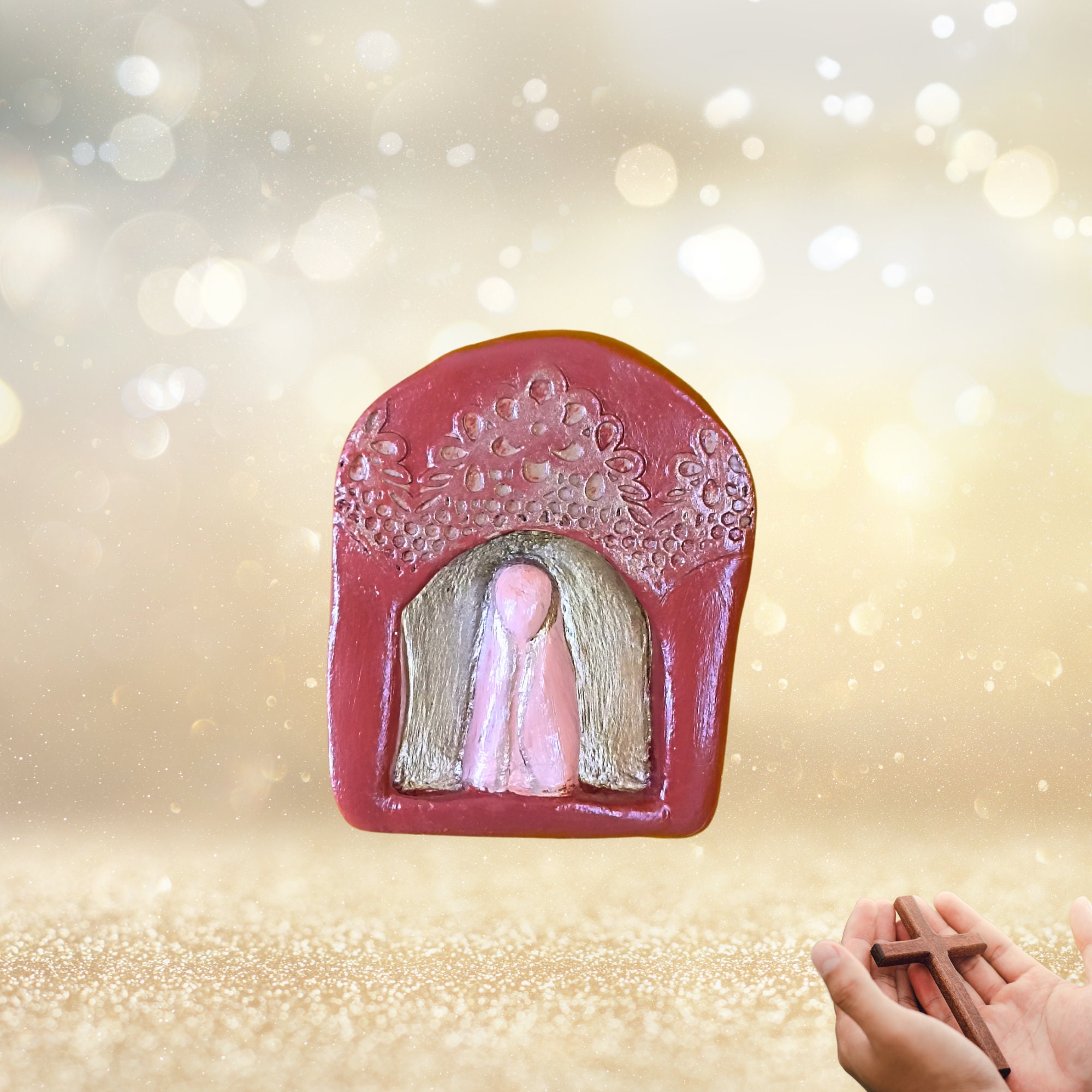 Handmade Ceramic Mini Virgin Mary Travel Altar, Pocket Shrine, Catholic ...