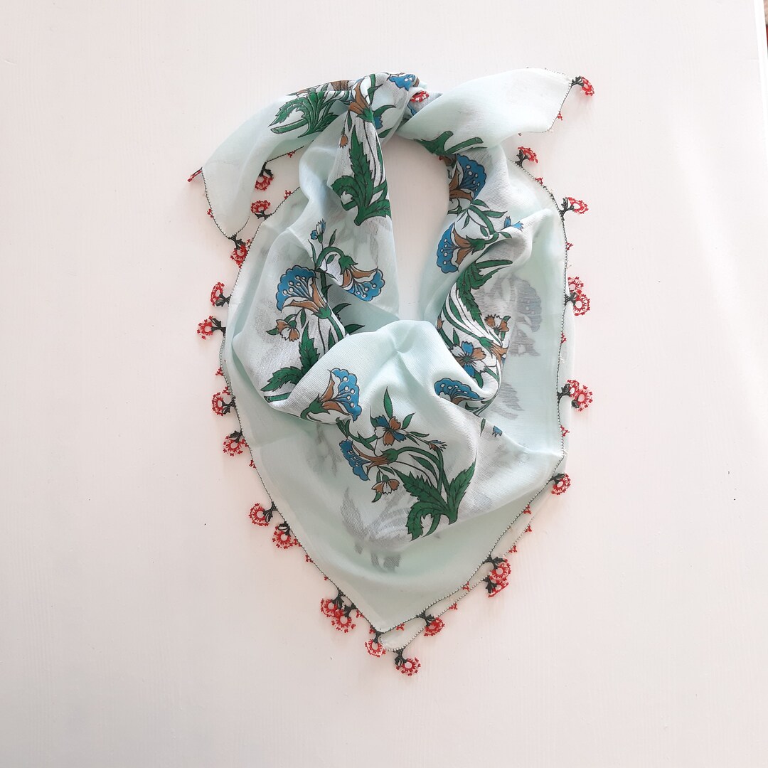 Vintage Turkish Silk Oya Scarf, Floral Needlepoint Linen-cotton Gauze ...
