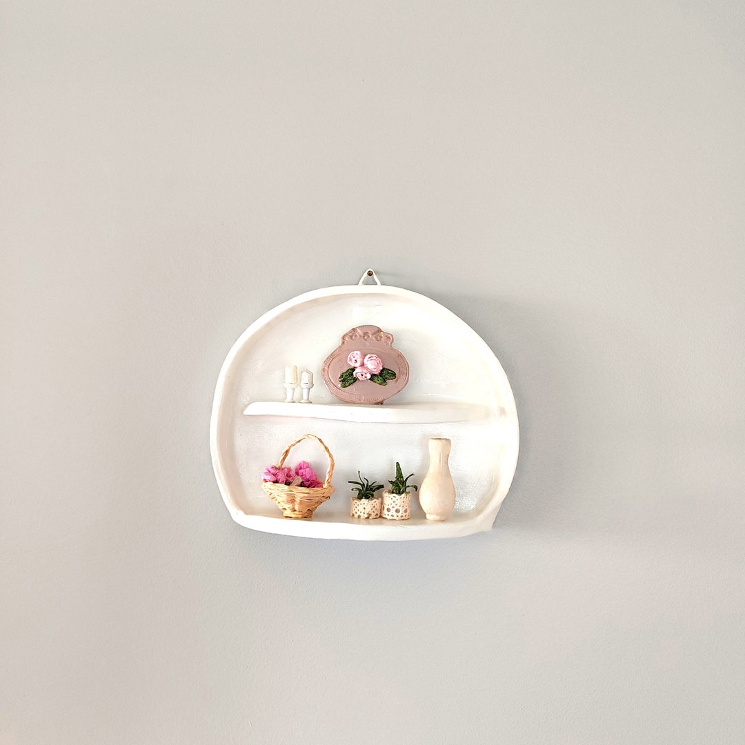 Handmade Clay Ceramic Hanging Wall Shelf, Altar Shrine W Sculpture ...