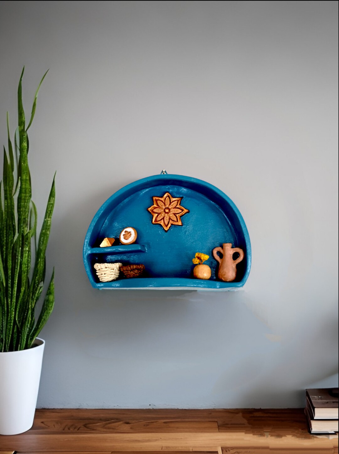 Handmade Clay Ceramic Hanging Wall Shelf W Miniatures/pottery Altar ...