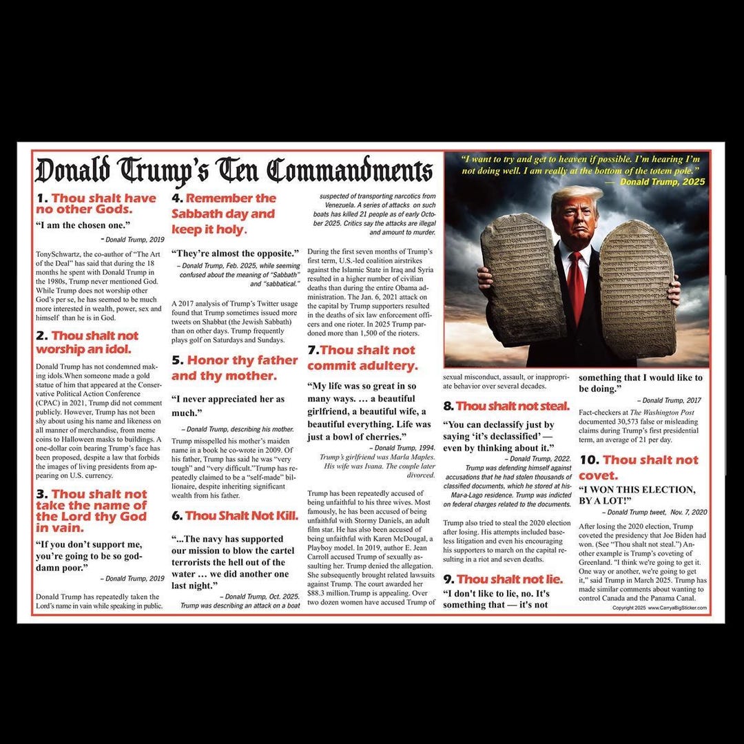 Donald Trump's Ten Commandments Poster Funny Anti-trump Educational ...