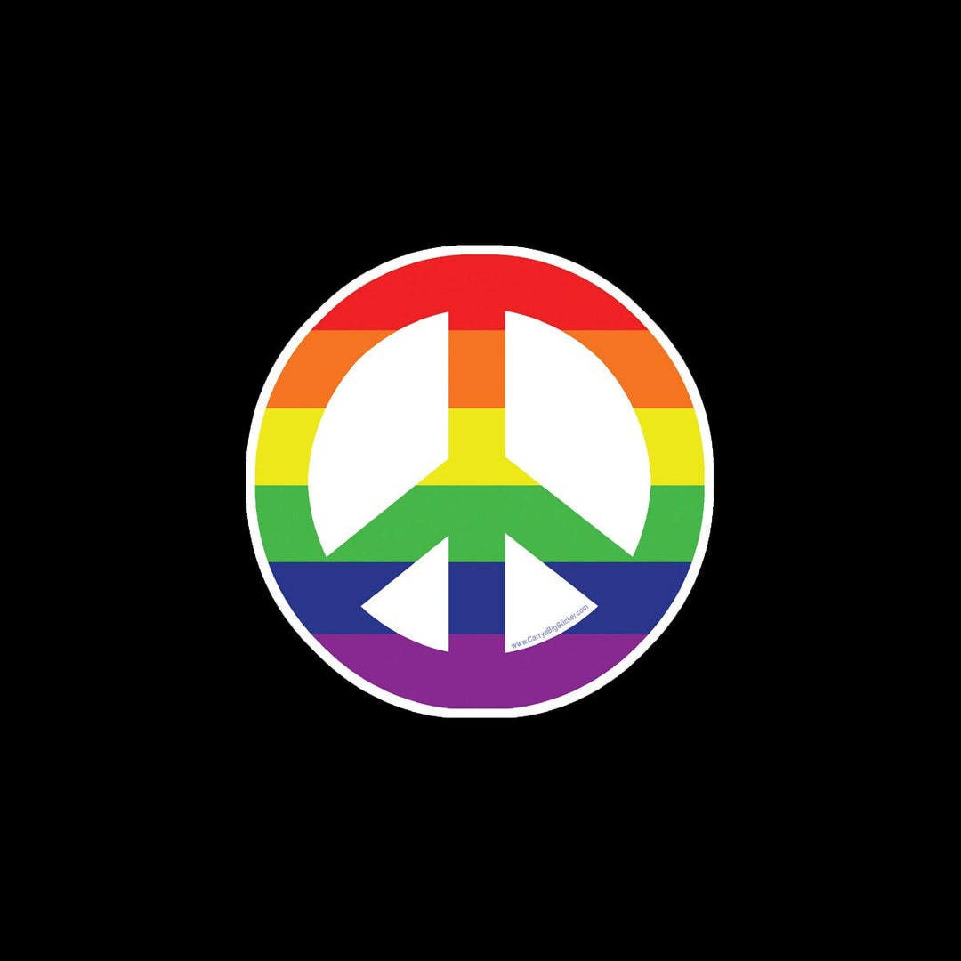Round Peace Symbol With Rainbow Stripes BUMPER STICKER 4-in. Diameter ...
