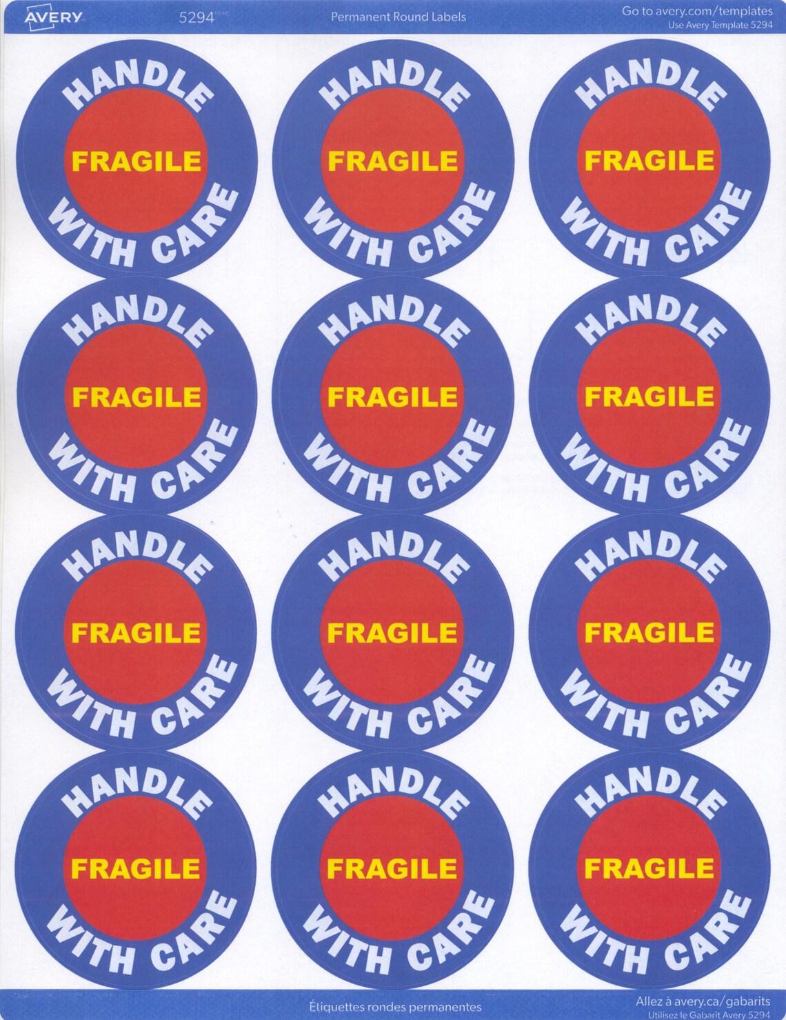ROUND LABEL Fragile Handle With Care 60 Stickers 2.5 Inch Diameter - Etsy