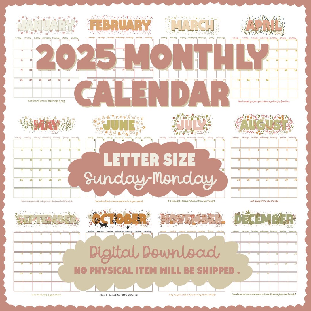 Floral & Earthy 2025 Printable Calendar, 8.5 X 11 Digital File, Earthy ...