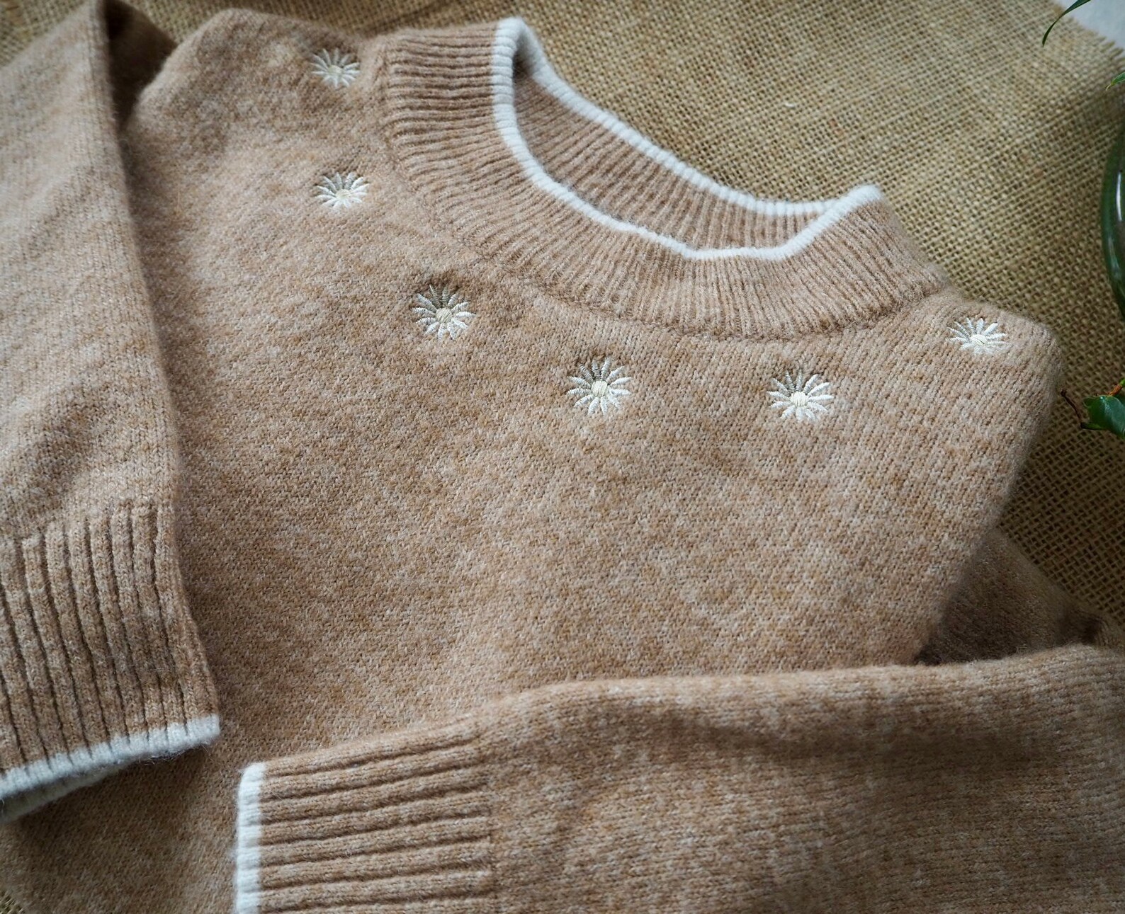 Beige H&M Embroidered Neck Daisy Sweater Size Small - Etsy
