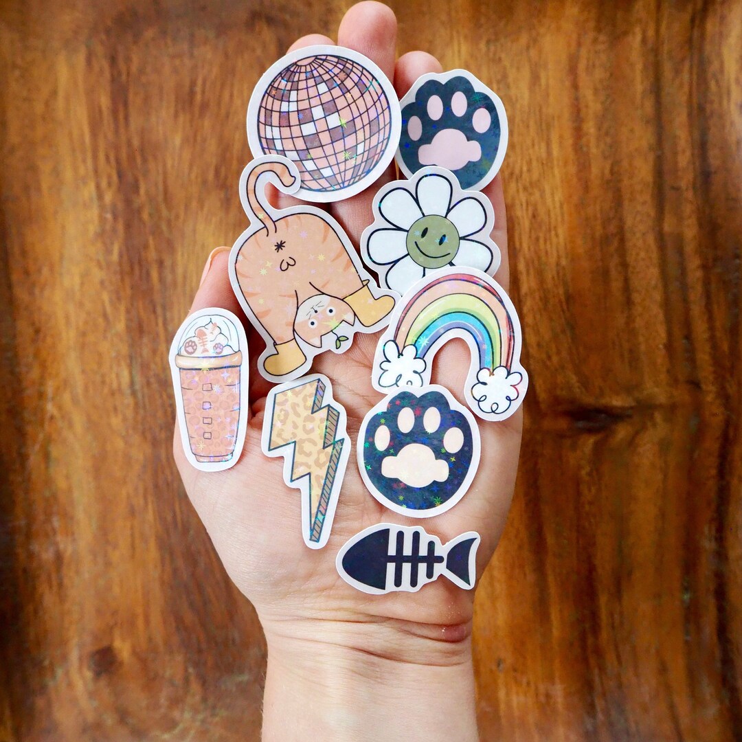 Dorky Cat Mini Sticker Pack | Rainbow, Cat, Disco Ball Stickers | Cat ...