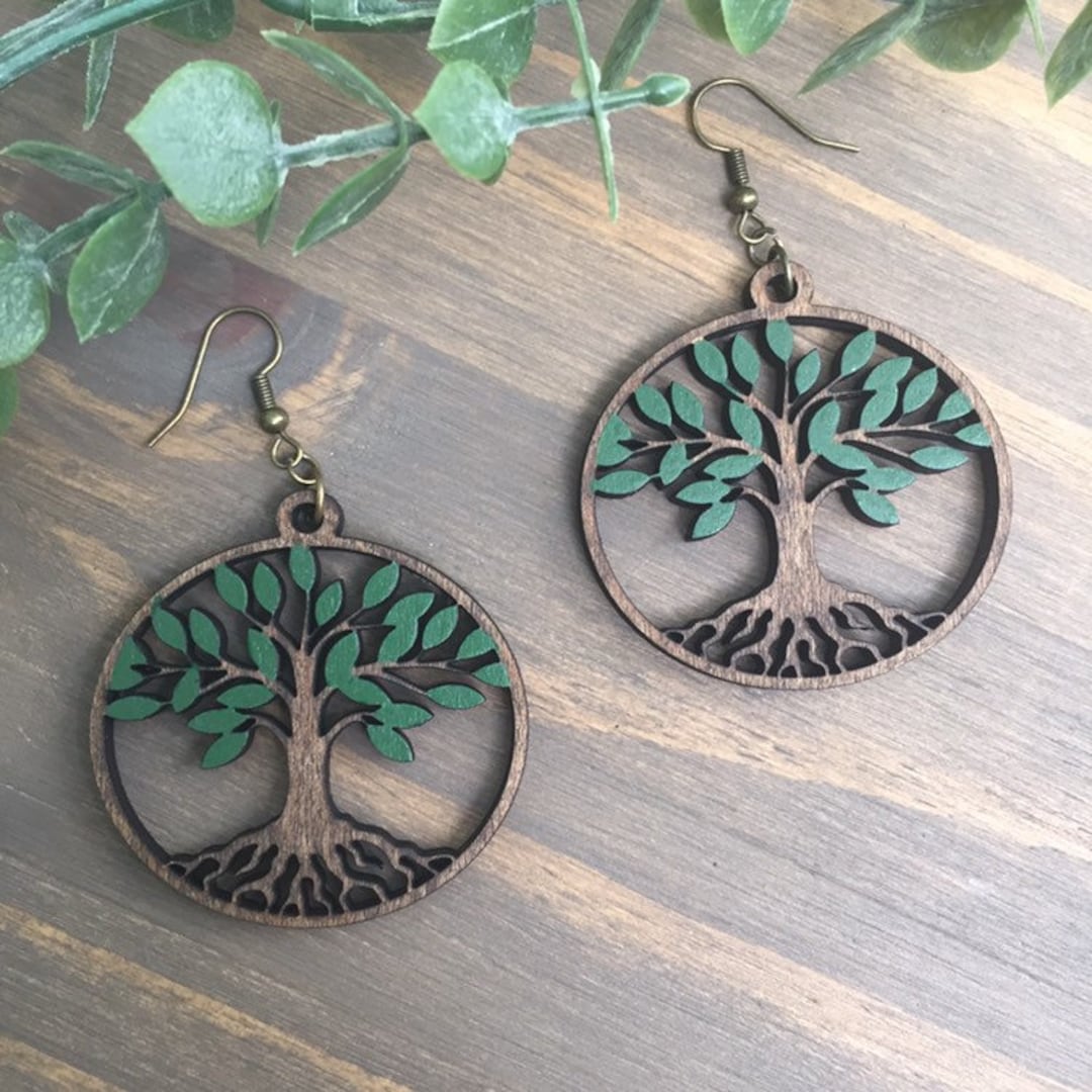 Wooden Tree Earrings || Wooden Tree of Life Earrings || Wooden Earrings ...