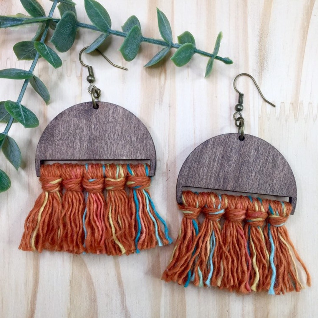 Orange Flecked Macrame Earrings Macrame Earrings Fall - Etsy