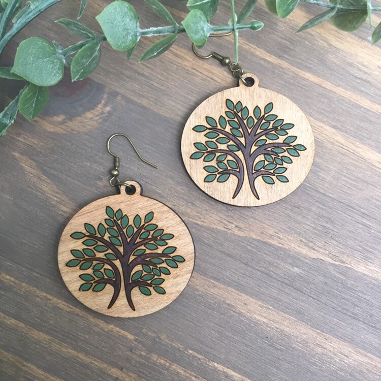 Wooden Earrings Wooden Tree of Life Earrings Wooden Tree | Etsy