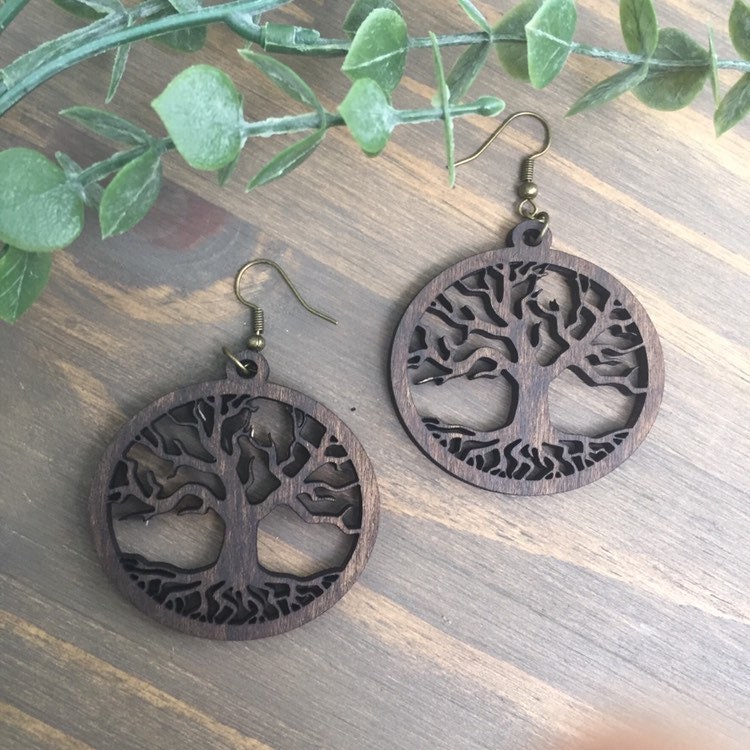 Wooden Tree Earrings || Wooden Tree of Life Earrings || Tree Cutout ...