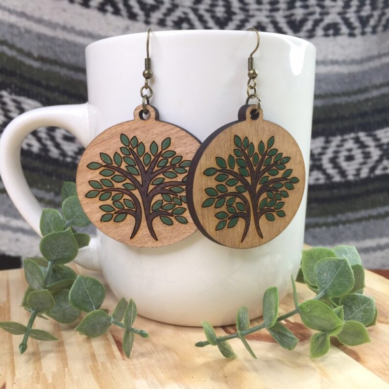 Wooden Earrings Wooden Tree of Life Earrings Wooden Tree | Etsy