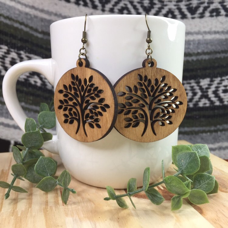Wooden Earrings Wooden Tree of Life Earrings Wooden Tree | Etsy