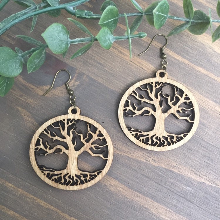 Wooden Tree Earrings Wooden Tree of Life Earrings Tree - Etsy UK