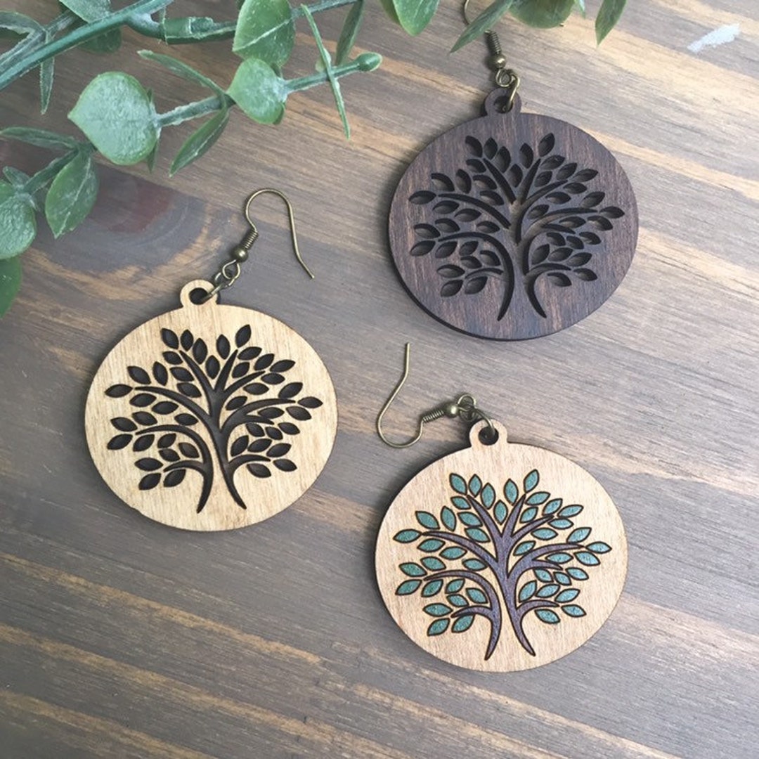 Wooden Earrings || Wooden Tree of Life Earrings || Wooden Tree Earrings ...