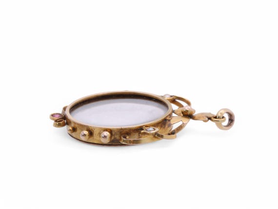 Antique 9ct Gold Pearl & Ruby Open Face Locket - Gem