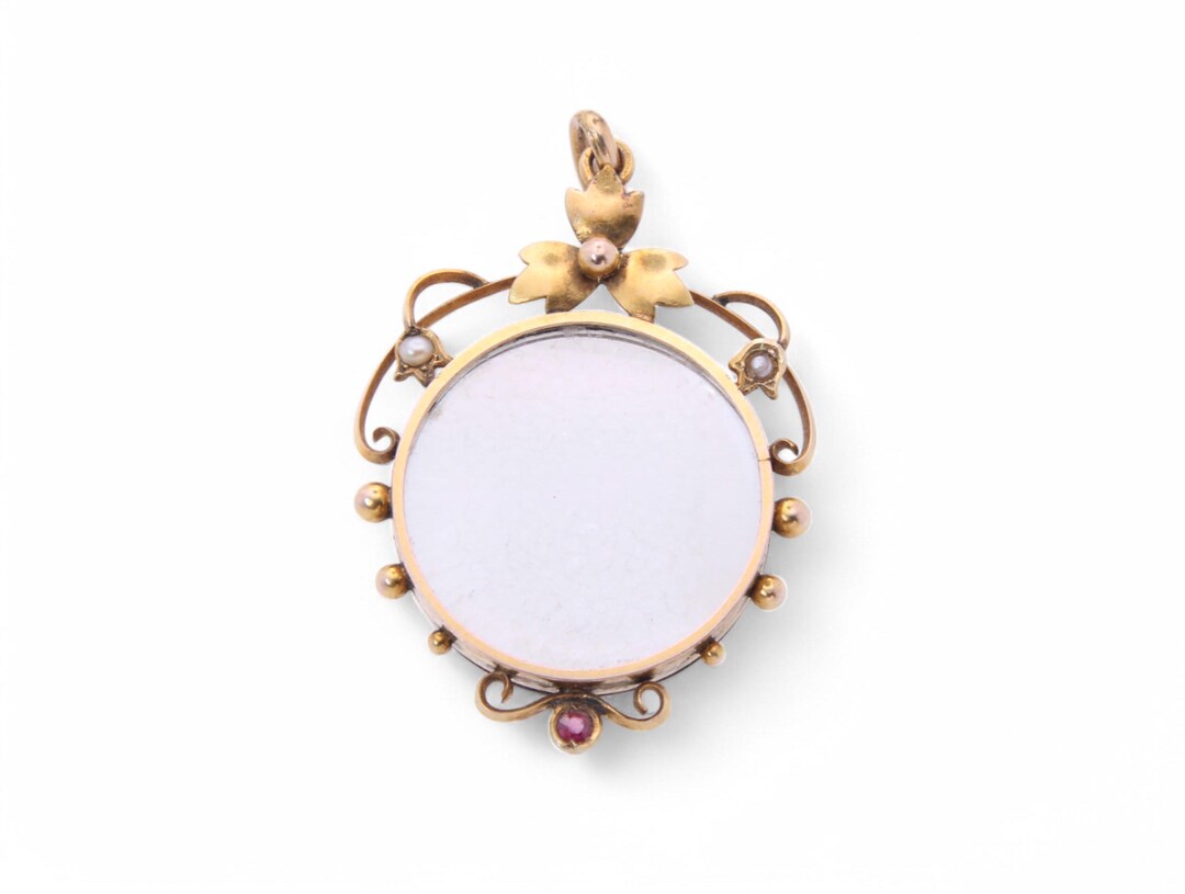 Antique 9ct Gold Pearl & Ruby Open Face Locket - Etsy