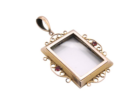 Antique 9ct Gold Decorative Glass Garnet Locket Penda… - Gem