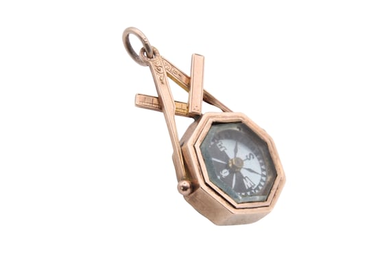 Antique 9ct Rose Gold Masonic Compass Fob Pendant - Gem