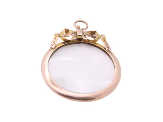 Antique 9ct Gold Ribbon Bow Glass Pendant Locket - Gem