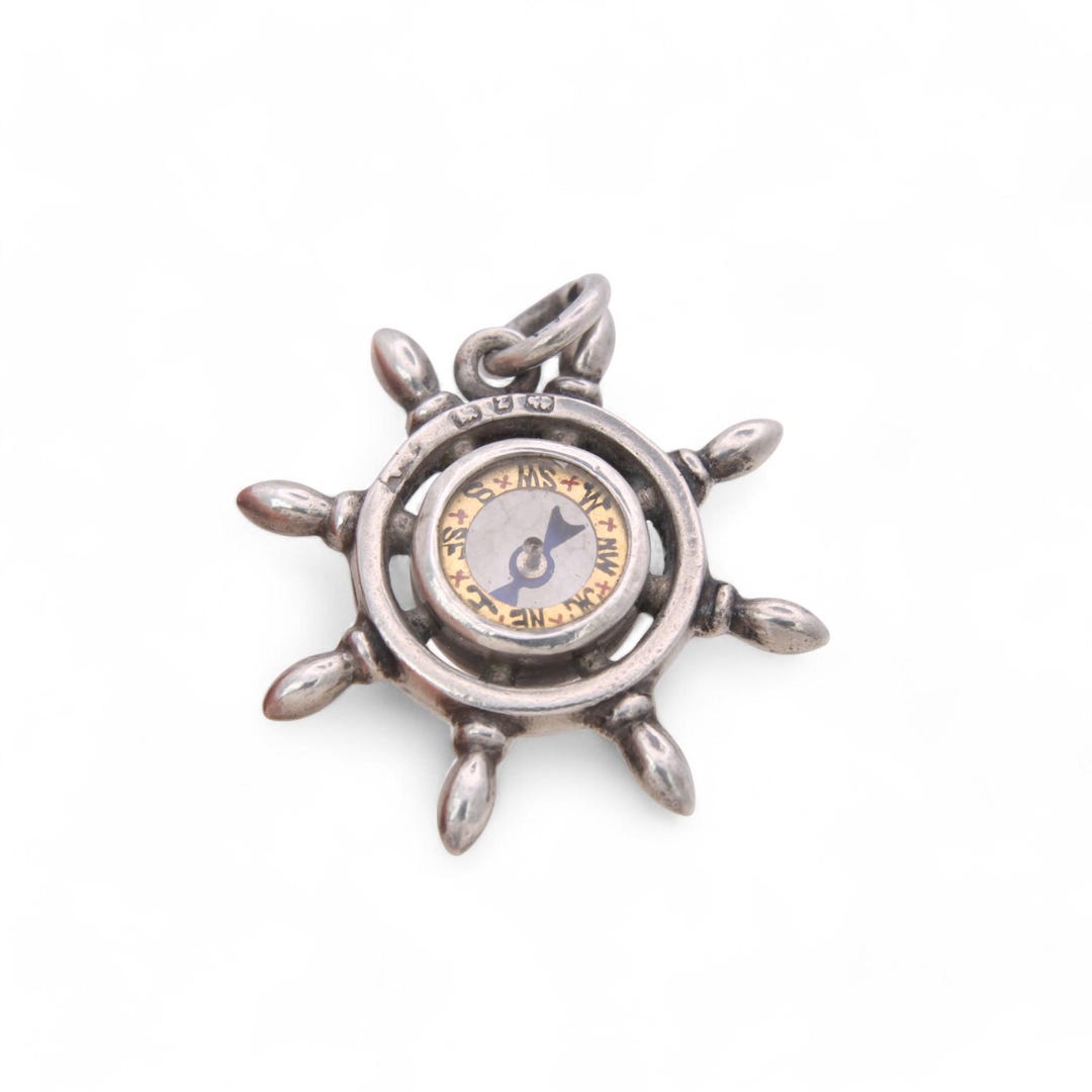 Antique Sterling Silver Ships Wheel Compass Pendant - Etsy