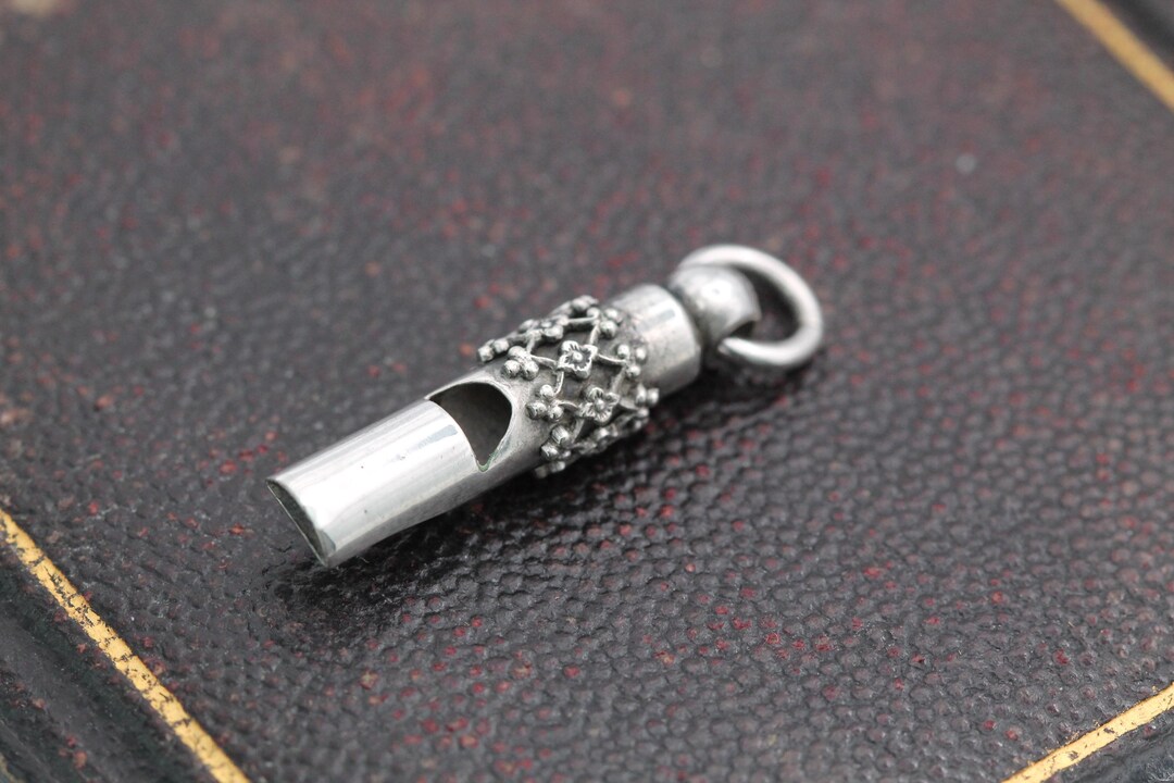 Antique Sterling Silver Floral Whistle Charm, Victorian Applied ...