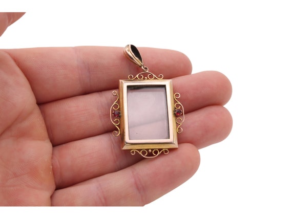 Antique 9ct Gold Decorative Glass Garnet Locket Penda… - Gem